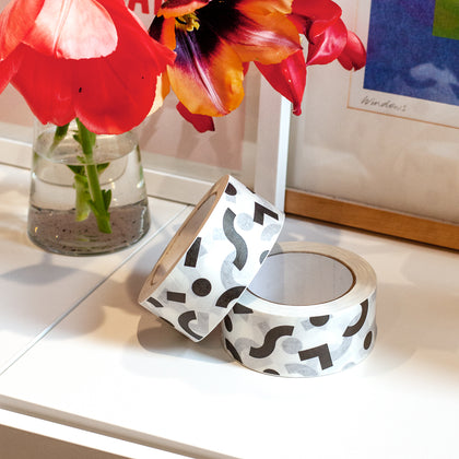 Black and White Geometric Pattern Tape | Recycled Paper Packaging | 50m ...