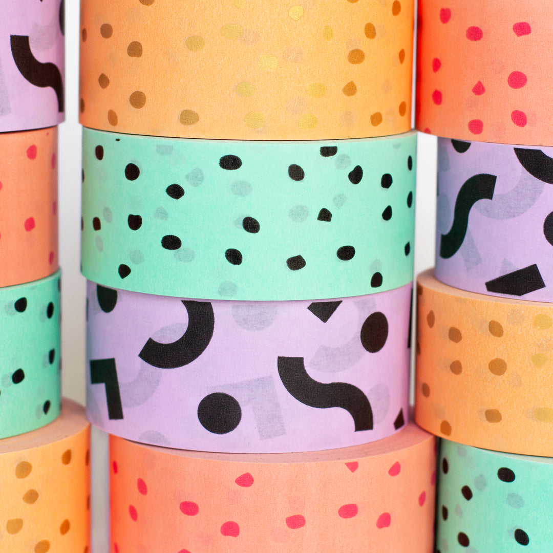 Mauve Shapes Print Tape | Decorative 50m – PackPlan