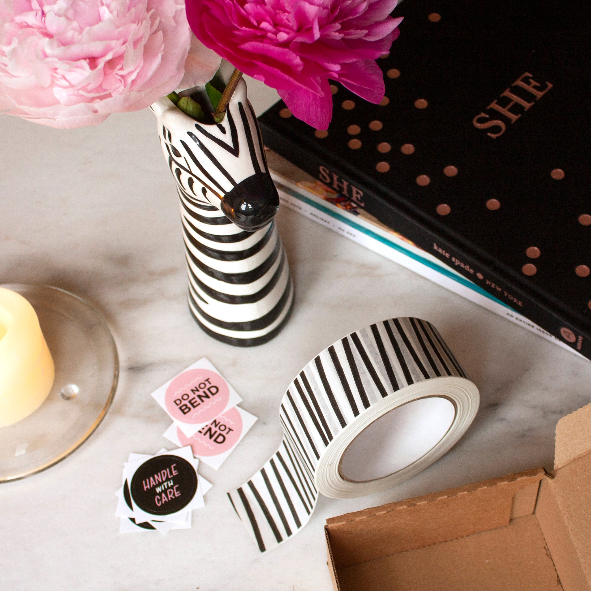 Black and White Striped Tape | Eco Packaging | Recycled Paper | 50m x ...