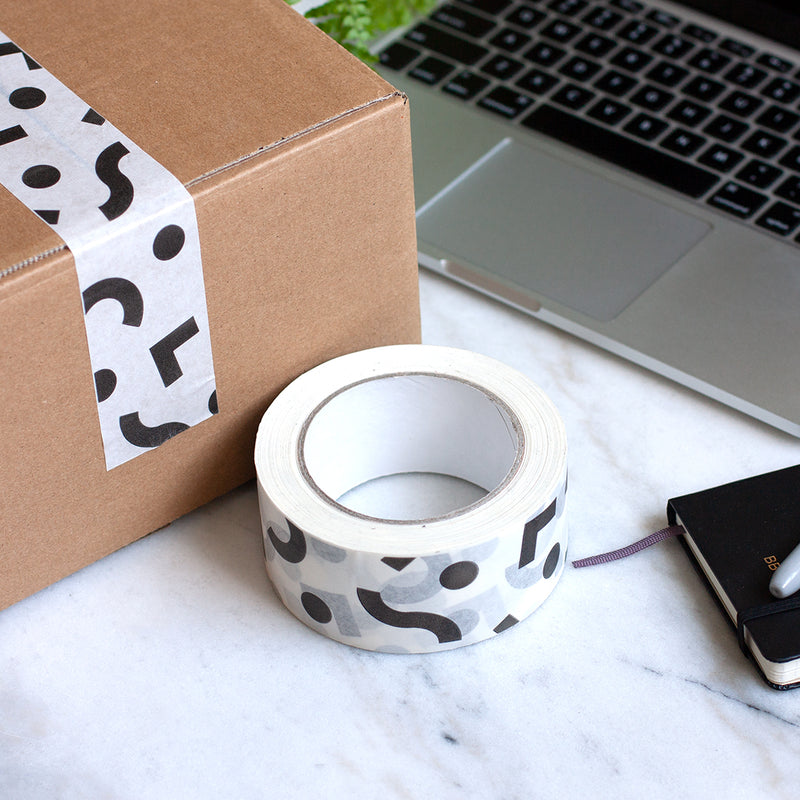 Black and White Geometric Pattern Tape | Recycled Paper Packaging | 50m ...
