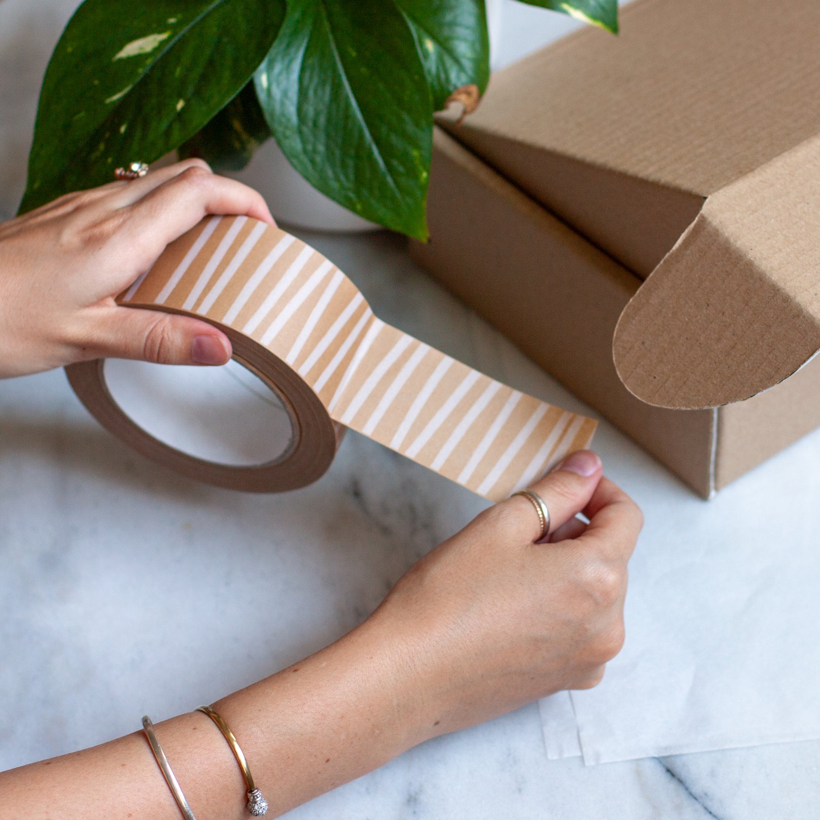 Striped White Pattern Kraft Recycled Paper Tape | 50m x 48mm – PackPlan