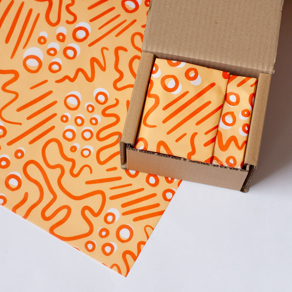 50x Orange Doodles Tissue Paper Sheets | 500mm x 380mm – PackPlan